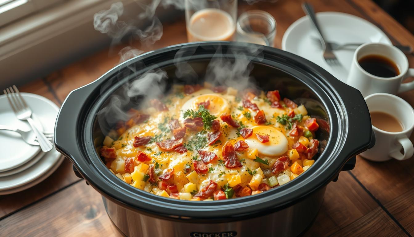 Easy Crockpot Breakfast Casserole Recipe | Make Ahead Meal - Debs Daily